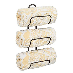 mDesign Modern Decorative Metal 3-Level Wall Mount Towel Rack Holder and Organizer for Storage of Bathroom Towels, Washcloths, Hand Towels - 2 Pack - Bronze