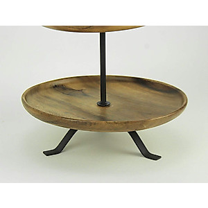 Rustic Three-Tier Wooden Farmhouse Serving Stand with Round Trays, Sturdy Metal Frame, and Boho Charm - 23.5 Inches High - Culinary and Decorative Delight