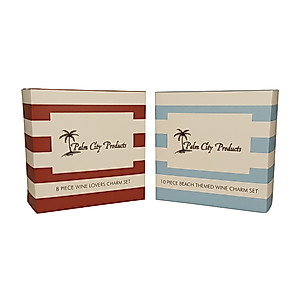Palm City Products Bundle of Two Wine Charm Sets - 18 Pieces Total, Beach and Wine Themes