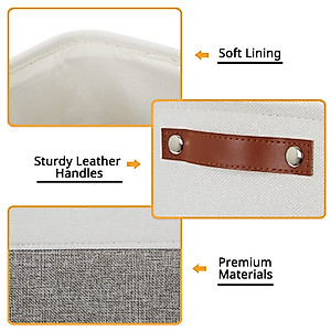 DULLEMELO [Set of 4 Storage Cubes Baskets for Organizing, 12 x 12 x 12 inch Cube Storage Organizer Bins with Leather Handles, Foldable Fabric Cloth Bins for Cube Storage(4 Pack - 12" White&Grey)