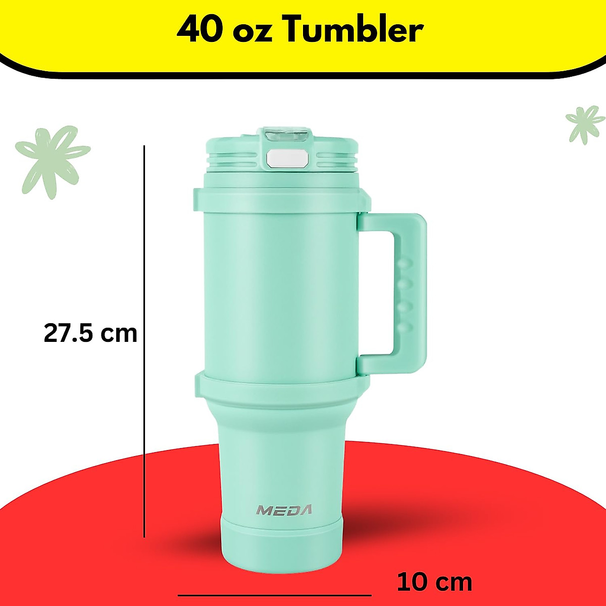 MEDA 40 oz Tumbler with Handle Foldable |Insulated, Reusable Travel Coffee Mug Stainless Steel | Perfect for Travel, Water, Iced Tea, Coffee (Green)
