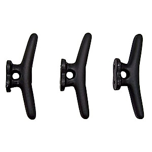 Rustic Weathered Black Cast Iron Boat Cleat Wall Hooks, Nautical Home Décor, 4.75 Inches, Set of 3