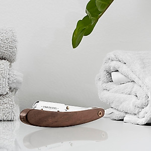 Parker SRDW, Walnut Wood Handle Straight Edge Barber Razor with Stainless Steel Blade Arm for Professionals, 5 Blades included