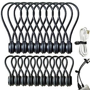 Silicone Magnetic Cable Ties, Magnetic Cord Organizer, Reusable Magnetic Cord Ties for Wire Bundling, Black Magnetic Twist Ties, Magnetic Cable Organizer Holder for Cord Management (10+10 Pack)