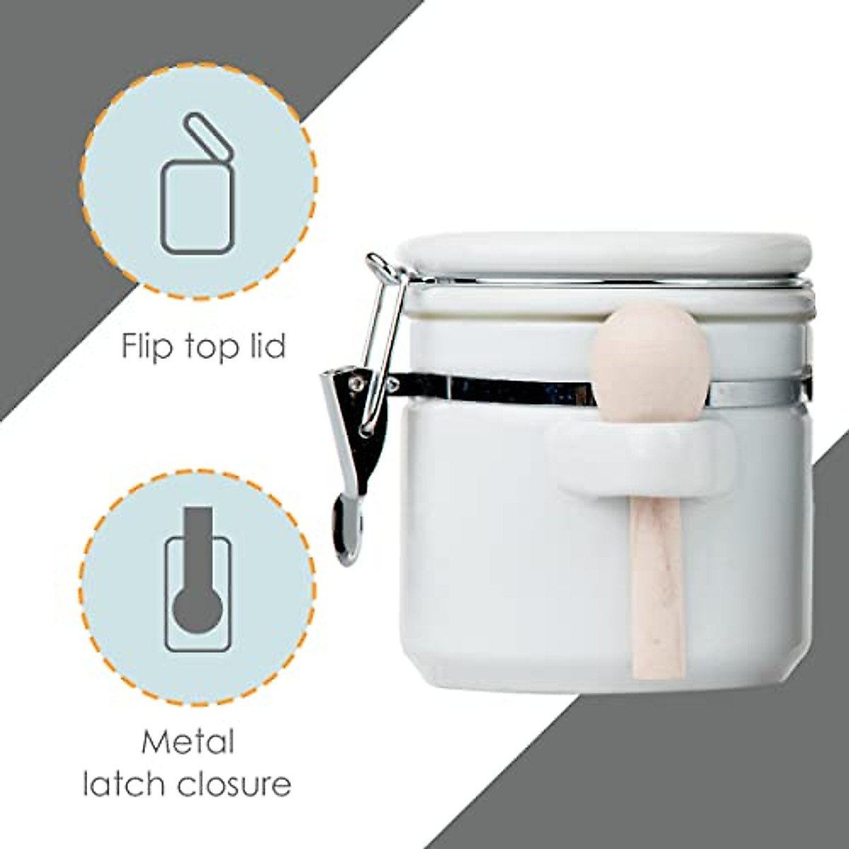 Canister Sets For The Kitchen (4 Piece Set) White, High Gloss Ceramic | By Home Basics | Decorative Kitchen Set | With Wooden Spoons, Countertop Set For Flour, Sugar, Coffee, and Snacks