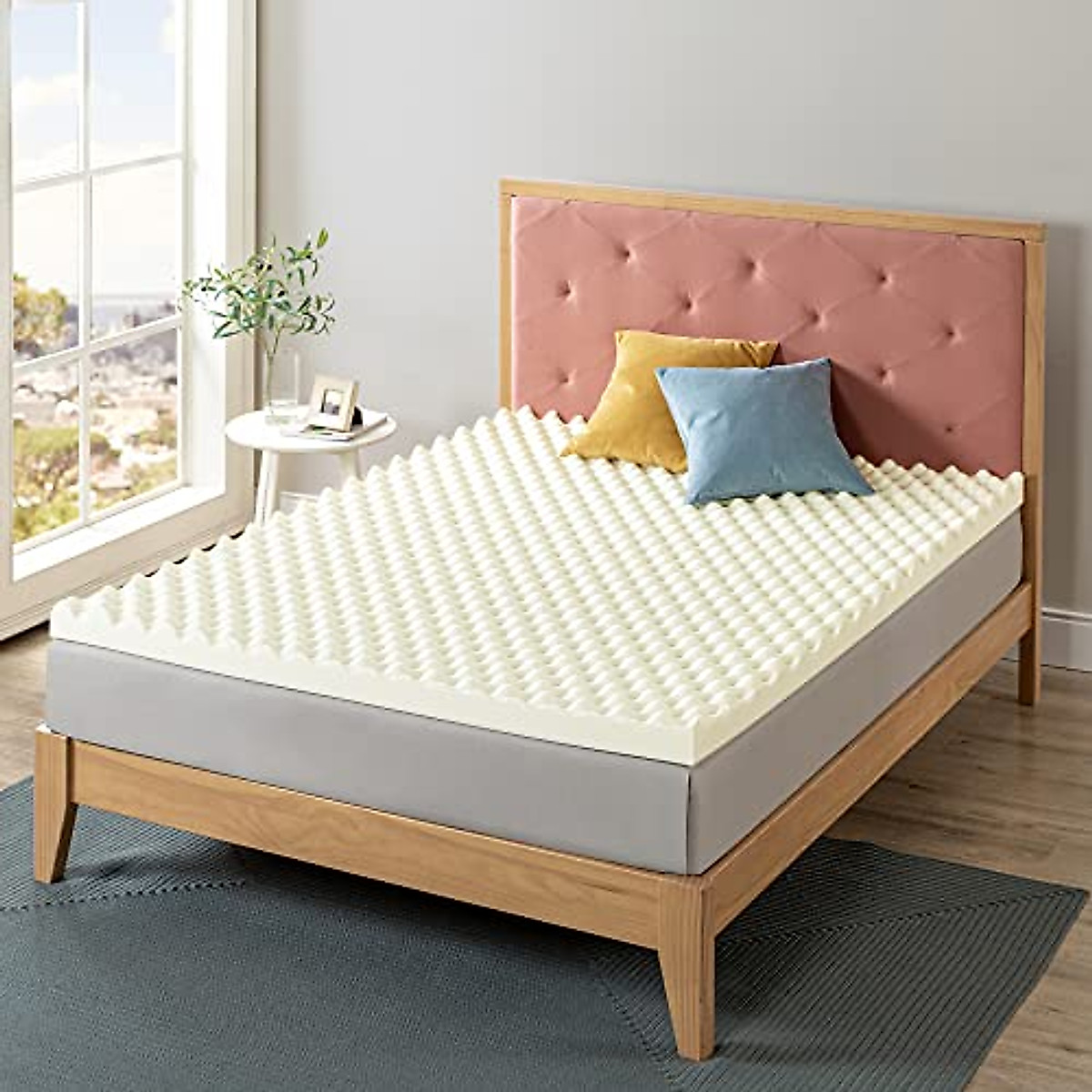 ZINUS 3 Inch Copper Cooling Memory Foam Mattress Topper with Airflow Design, King White