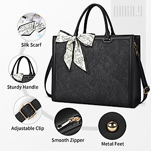 Laptop Bag for Women 15.6 Inch Laptop Tote Bag Waterproof Leather Computer Tote Bag Business Lightweight Office Briefcase Large Capacity Handbag Shoulder Bag Black