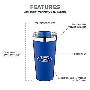 Helm Ford Basecamp Insulated Tumbler, Travel Coffee Mug With Lid, Blue, 20 Oz.