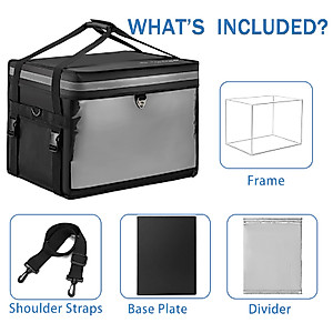 Nesthao Insulated Food Delivery Bag for Delivery,Magnetic Catering Delivery Box with Support Frame/Cup Holders/Drink Carriers,Great for Catering,Restaurants,Delivery Drivers-XXL Fit 14'' Pizza box