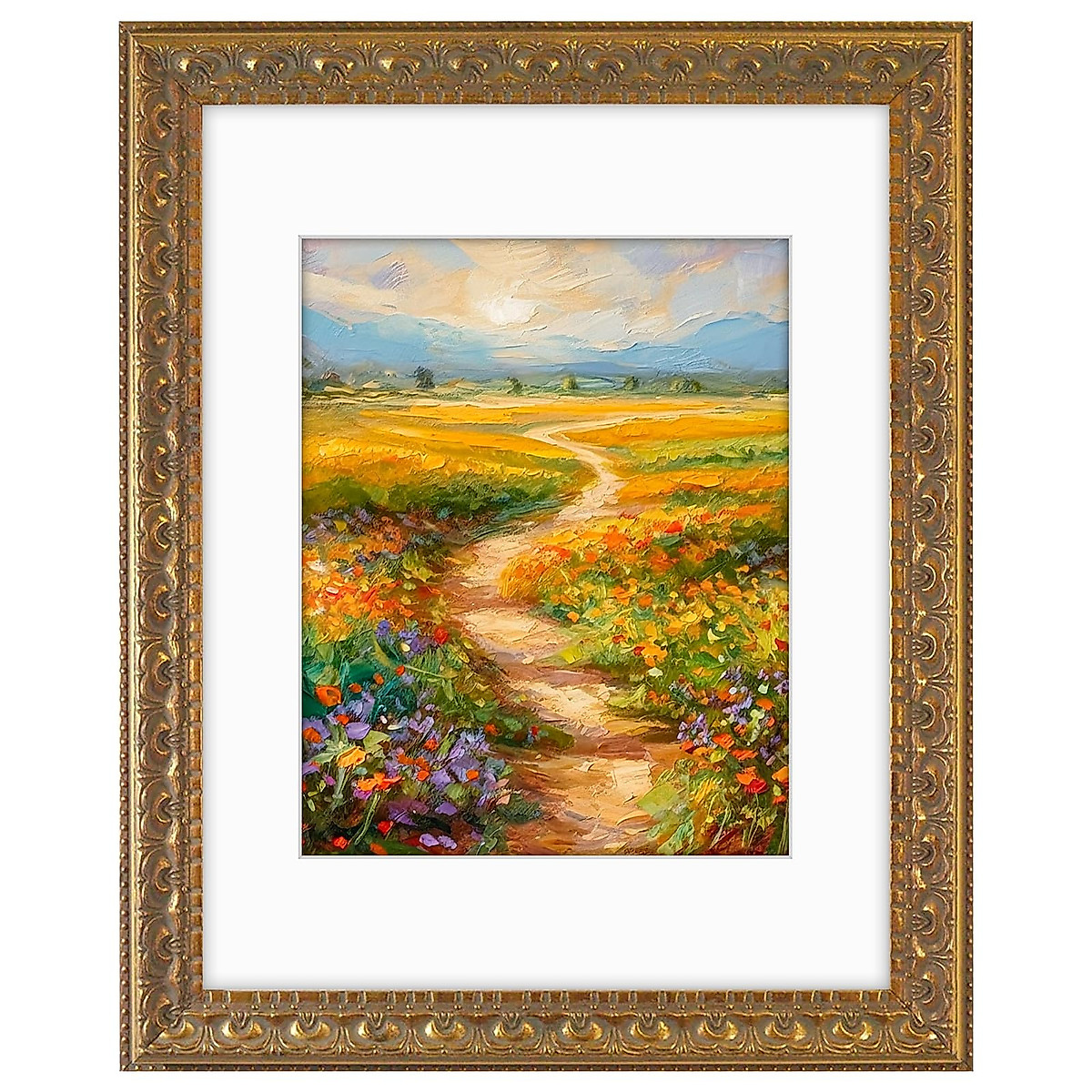 Golden State Art, 11x14 Photo Frame with White Mat for 8x10 Picture & Real Glass for Wall Display - Home or Office Classic Design (Ornate Bronze Gold)