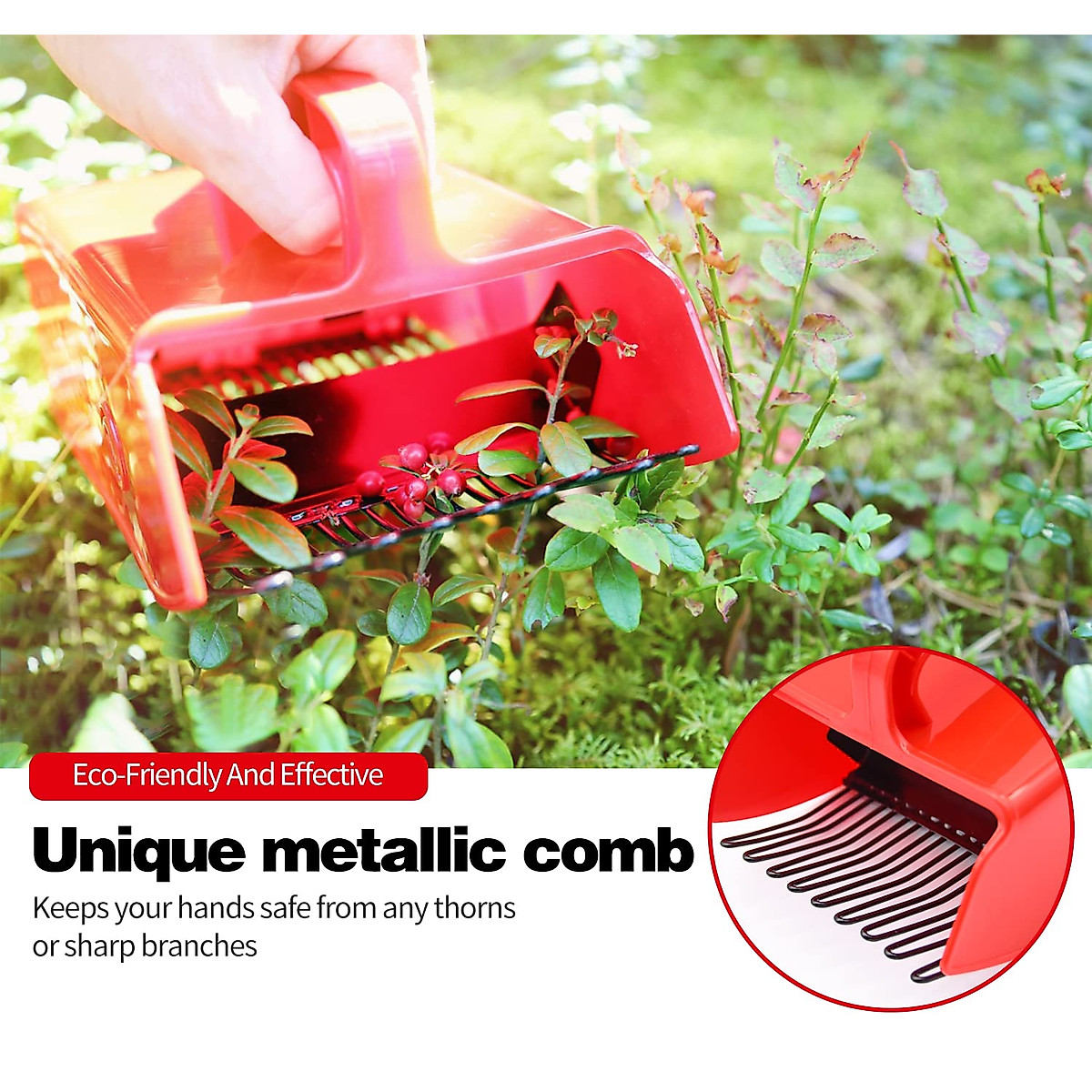 1/2/4 Pack Berry Picker, Berry Pickers and Rakes with Metallic Comb and Ergonomic Handle for Easier Berry Picking, Blueberry Rake Scoop for Blueberries, Lingonberries and Huckleberries(1 Pack)