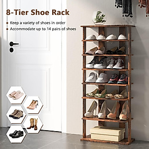 Giantex 8-Tier Wooden Shoe Rack, Patented Double Row Shoe Organizer for 16 Pairs, Customizable Height, Space-Saving Shoe Storage Stand for Entryway, Hallway, Living Room, Bedroom (Brown, Double)