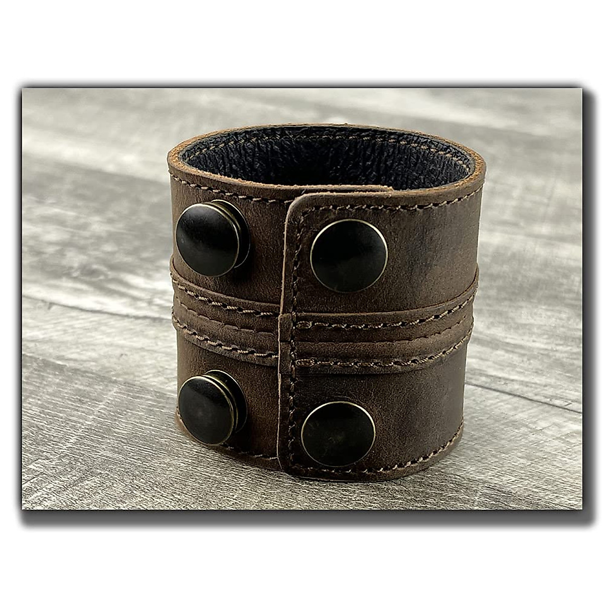 Anthology Gear Stylish Leather Cuff Bracelet Full Grain Wide Wristband For Men and Women (Unisex) Adjustable to 6" or 7 1/4" (Whiskey Brown, Small/Medium)