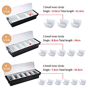 Bar Top Food Condiment Dispenser Container with Lid, Plastic Garnish Tray Station for Fruit, Veggie, Salad - Ice Cooled Topping Kitchen Organizer for Bar Home Restaurant Supplies & Serving (6 Tray)