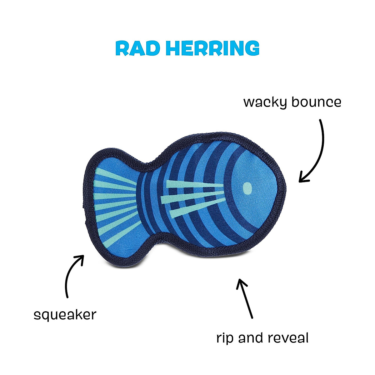 BARK Super Chewer Rad Herring Hard Core Toy with Rip Away Plush for Aggressive Chewers - Medium