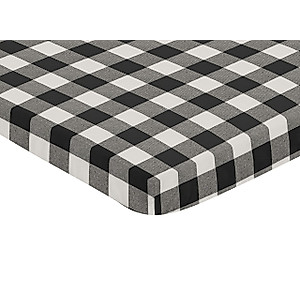 Sweet Jojo Designs Black and White Buffalo Plaid Check Rustic Farmhouse Woodland Flannel Baby Unisex Boy Girl Fitted Mini Portable Crib Sheet (For Mini Crib or Pack and Play ONLY) - Country Lumberjack
