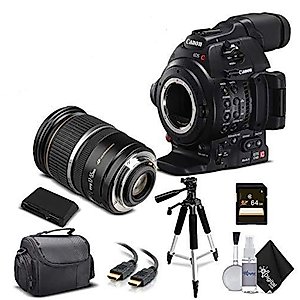 Canon EOS C100 Mark II with Dual Pixel CMOS AF 0202C002 & 17-55MM Lens with Memory Card, Case, Tripod, Starter Bundle (Renewed)