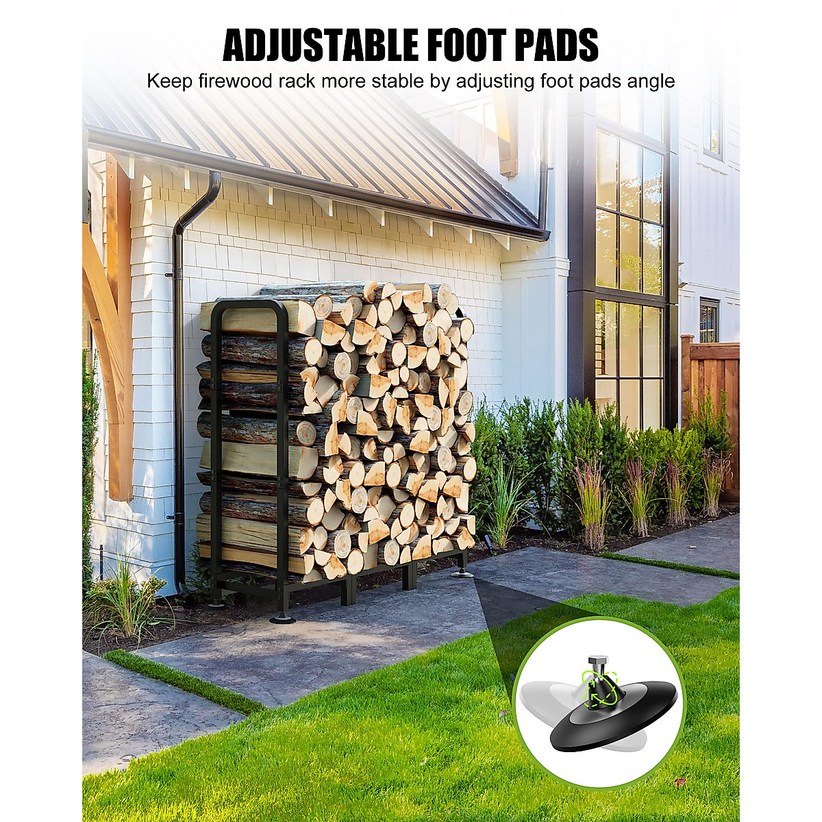 Brightown Firewood Rack Outdoor with Cover, 4FT Indoor Wood Rack for Firewood, Waterproof Fire Wood Holder Outside, Adjustable Heavy Duty Logs Stand Stacker Holder for Fireplace Patio Deck, Black