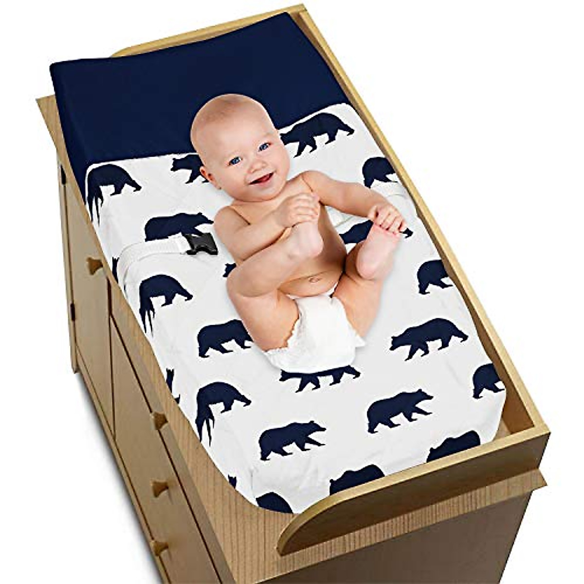 Navy Blue and White Changing Pad Cover for Big Bear Collection by Sweet Jojo Designs