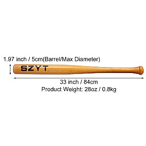 SZYT 33 inch Wood Baseball Bat Self-Defense Softball Bat Home Defense Lightweight Yellow