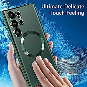 BITOBE Compatible with Samsung Galaxy S23 Ultra Plating Magnetic Case with Camera Lens Protector Magnetic Cover Soft TPU Clear Body Slim Fit Shockproof Case for Samsung Galaxy S23 Ultra-Green