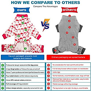 LovinPet Large Dog Pjs, Anxiety Calming Shirt, Dog Jammies for After Surgery, Flamingo Print, Large Dog Clothes, 4 Leg Style Pullover Dog Onesie for Dog,Red M
