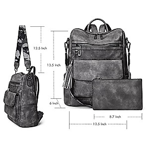 Shrrie Backpack Purse for Women Fashion Bookbag Purse Satchel Travel Leather Backpack Shoulder Bag with Wristlet