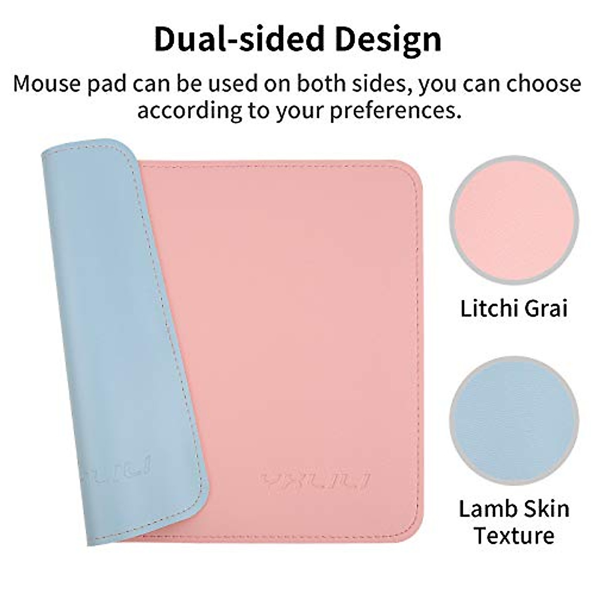 YXLILI Mouse Pad, Dual-Sided PU Leather Mouse Mat, Waterproof Ultra Smooth Mousepads with Stitched Edge Computer Mouse Pads for Gaming Office Work Home