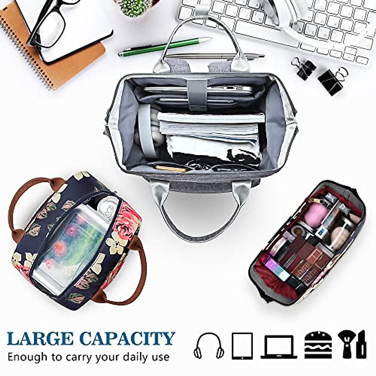 UTOTEBAG Laptop Backpack for Women, Bag Set Backpack for 15.6inch Computer with USB Charging Port, Water Resistant College Nurse Backpack Set with Makeup Bag Lunch Bag for Work/Business/Travel, Gray