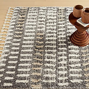 Home Dynamix The Spruce Marcella Louise Geometric Stripe Shag Area Rug, Gray/Ivory, 7'10"x10'5" Rectangle