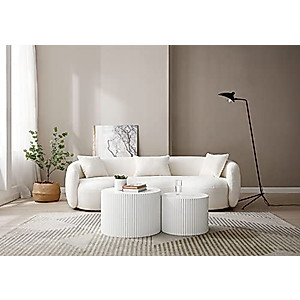 96.4" Mid Century Modern Curved Sofa for Living Room, 3-Seat Upholstery Boucle Fabric Couch for Bedroom, Office, Apartment (Beige)