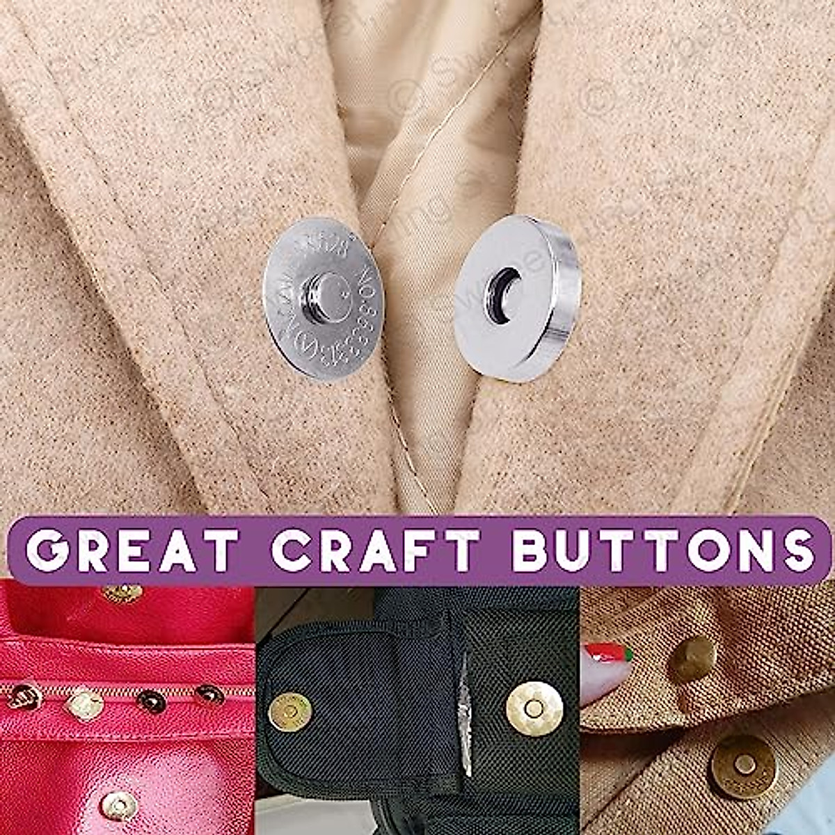 Swpeet 40 Sets 18mm Round Strong Magnetic Button Clasps Snaps, Metal Fastener Clasps Gold Silver Bronze Black DIY Craft Sewing Knitting Buttons Sets for Sewing, Purses, Bags, Clothes, Leather