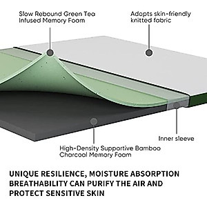 FLEXPEDIC 2 Inch Mattress Topper Twin, Green Tea Infused Memory Foam Mattress Topper, Double Sides Cooling Mattress Pad, Pressure Released Mattress Topper with Non-Slip Ventilated Soft Fabric Cover