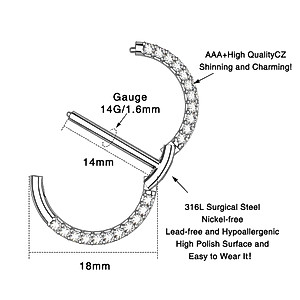 OUFER Nipple Piercing Jewelry 14G 316L Stainless Steel Nipple Rings Clicker Shiny Clear CZ Nipple Barbell For Women