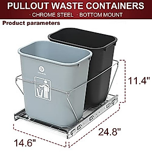 hehimhis Pull Out Trash Can, for 2 Trash Cans Pull Out Trash Can Under Cabinet Slide Out Organizer Laundry Hampers and Bath Bins (Trash Can Not Included)