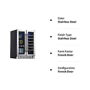 NewAir 24” Wine and Beverage Refrigerator, 18 Bottle and 60 Can Dual Zone Wine Fridge, Built-in Wine Cooler, Stainless Steel Mini Fridge for Bedroom, Kitchen Cabinet, Bar Cabinet, Home Office