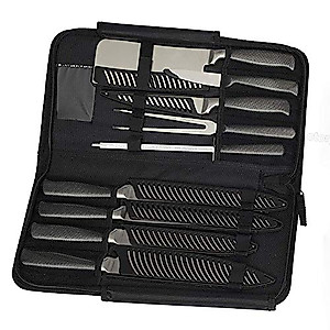 Chef’s Leather Knife Bag with 9 Universal Knife Holder Slots, Knife Carrier Bag Has a Zipper Pouch, Knife Case Also Holds Small Kitchen Tools Like Spoon, Peeler, BBQ Tools, Best Chef Knife Bag