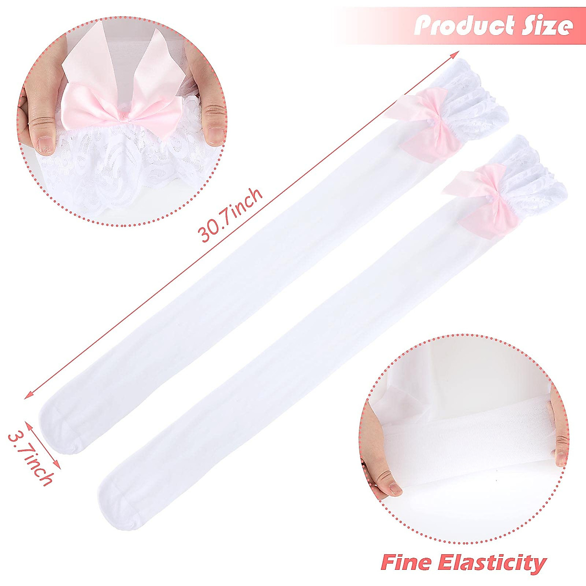 Geyoga Women Bow Lace Thigh High Stockings over the Knee Stocks for Valentine's Day