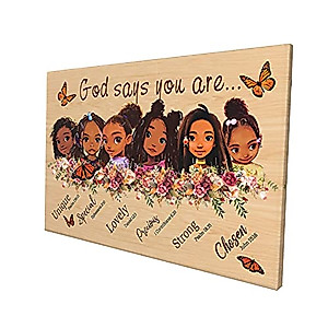 African American Wall Art Black Girl Canvas Wall Art Decor Little Black Girls God Says You Are Canvas Print Pictures Black Kid Art Wall Decor For Living Room Bedroom Bathroom Ready To Hang 12x18 Inch
