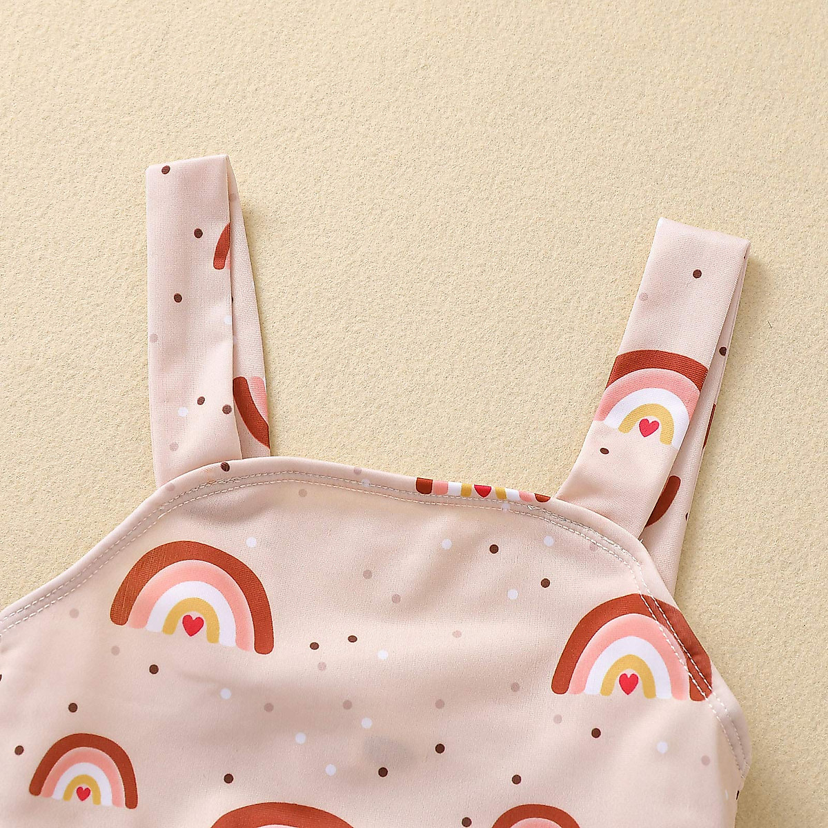 Newborn Baby Girls Rainbow Swimsuit Sleeveless Ruffle Swimwear One Piece Bikini Bathing Suit 0-3Y (Beige, 0-6M)