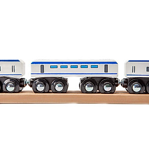 maxim enterprise, inc. Express Train Set, Bullet Train for Wooden Train Track, Train Set of 2 Engines & 1 Passenger Car, Compatible with Thomas and Friends, Brio & Other Major Brand Wooden Railways