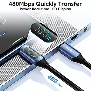 6.6FT USB C to USB C Cable Type C Fast Charge 5A PD 100W C to C Super Fast Charging with LED Display, USB C Charging Cable 480Mbps Data Nylon Braided Charge Cable for Samsung Galaxy iPad