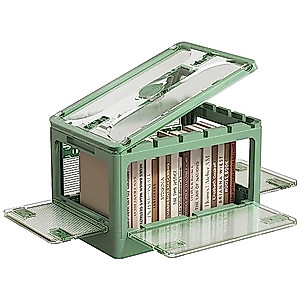 Storage Bins with Lids, Stackable Storage Bins with 5 Doors and Wheels, Plastic Storage Bins for Closet Storage, Collapsible Storage Bins, Folding Storage Boxes for Home Storage (1-Pack-7.2Gal, Green)