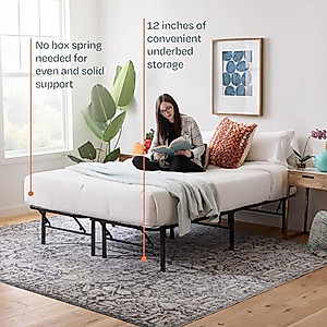 Linenspa Folding Metal Platform Bed Frame - No Box Spring Needed - Underbed Storage - Simple Tool Free Assembly - Mattress Foundation - 14" High - Traditional Design - Sturdy Steel - Queen Size