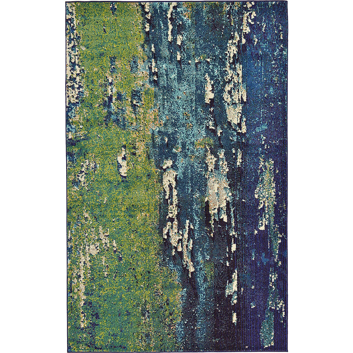 Unique Loom Estrella Collection Distressed, Landscape, Abstract, Modern, Earth Tones Area Rug (5' 0 x 8' 0 Rectangular, Navy Blue/Green)