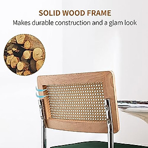 iMenting Velvet Dining Chairs, Mid Century Modern Chairs with Rattan Backrest Upholstered Comfy Side Chair for Home Kitchen Dining Room, Set of 2 Green