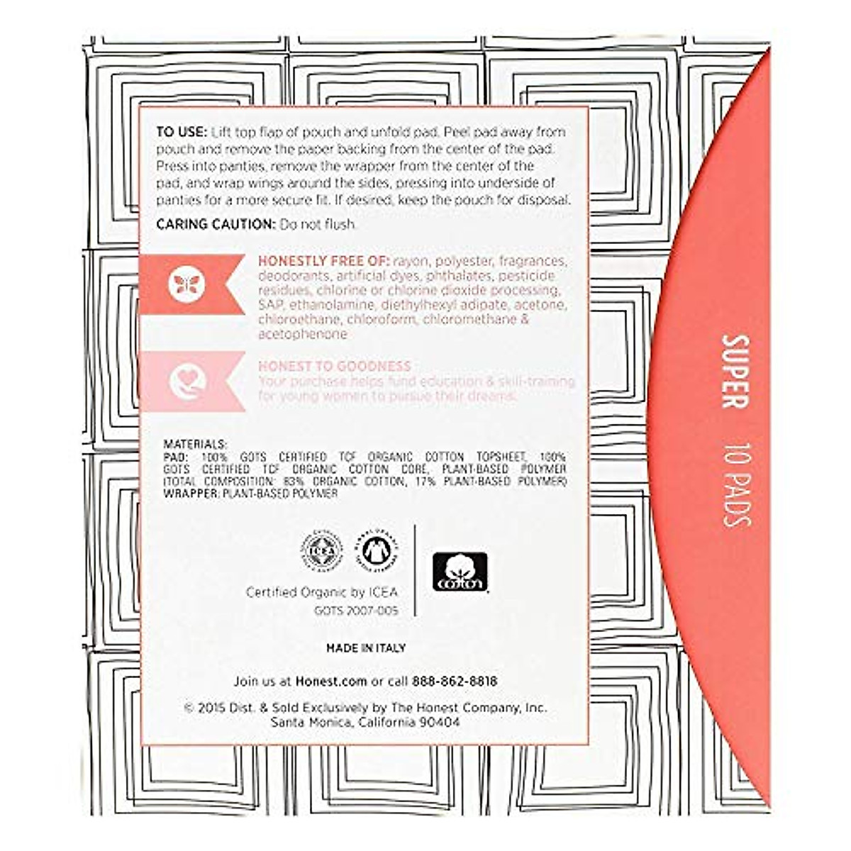 The Honest Company Organic Cotton Pads | Super | Hypoallergenic Pads with Wings | Ultra-Soft and Ultra-Thin | PH Compatible | Breathable | Plant-Based with Organic Cotton | 10 Count