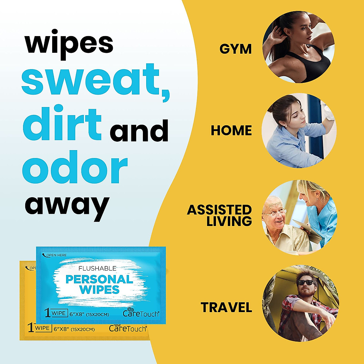 Care Touch Flushable Wipes Kids & Adults - Wet Wipes for Men & Women - Individually Wrapped, Disposable Wet Wipes for Body, Toilet, Bathroom& More - 2 Packs of 40 (80 Individual Wipes, Travel Wipes)
