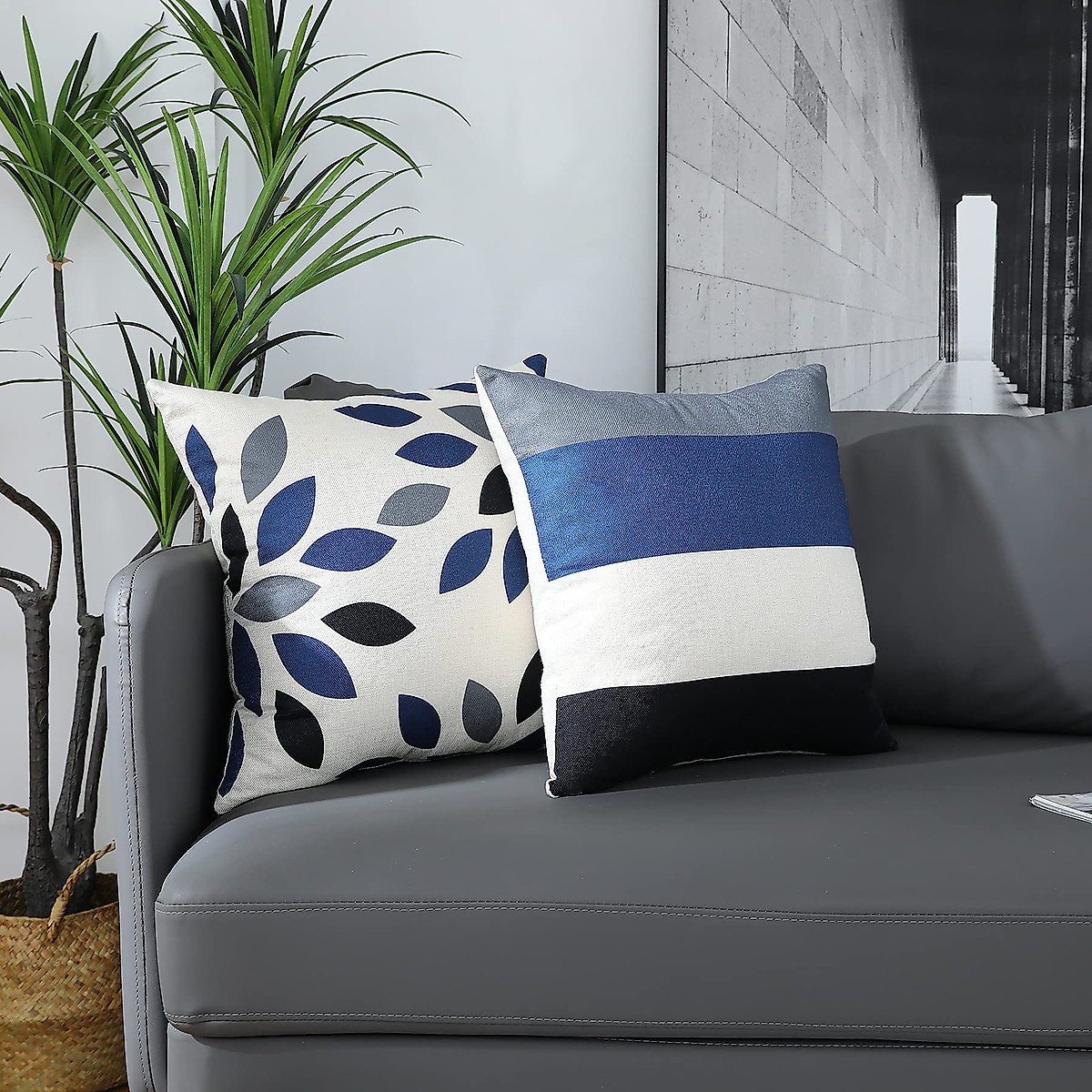 Throw Pillow Covers 22X22 inch Set of 4 Linen Farmhouse Home Decor Square Geometric Abstract Accent Pillow Cover Decorative Cushion Modern Outdoor Indoor Pillow Case for Couch Sofa Chair