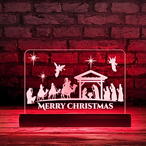 The Geeky Days Merry Christmas Optical Illusion Light Rmeote Control Multi Color LED Lighting Desktop Lamp Home Decorative Nativity Scene of Baby Jesus Christ USB Beside Lamp
